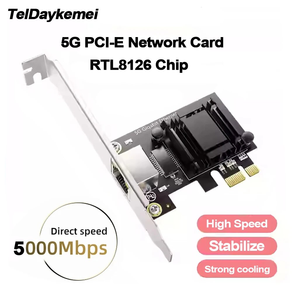 Сетевая карта 5G PCIe к RJ45, чип RTL8126, гигабитный Ethernet PCI Express, сетевая карта 10/100/2500/5000 Мбит/с, 1 Гбит/с/5 Гбит/с для настольных компьютеров