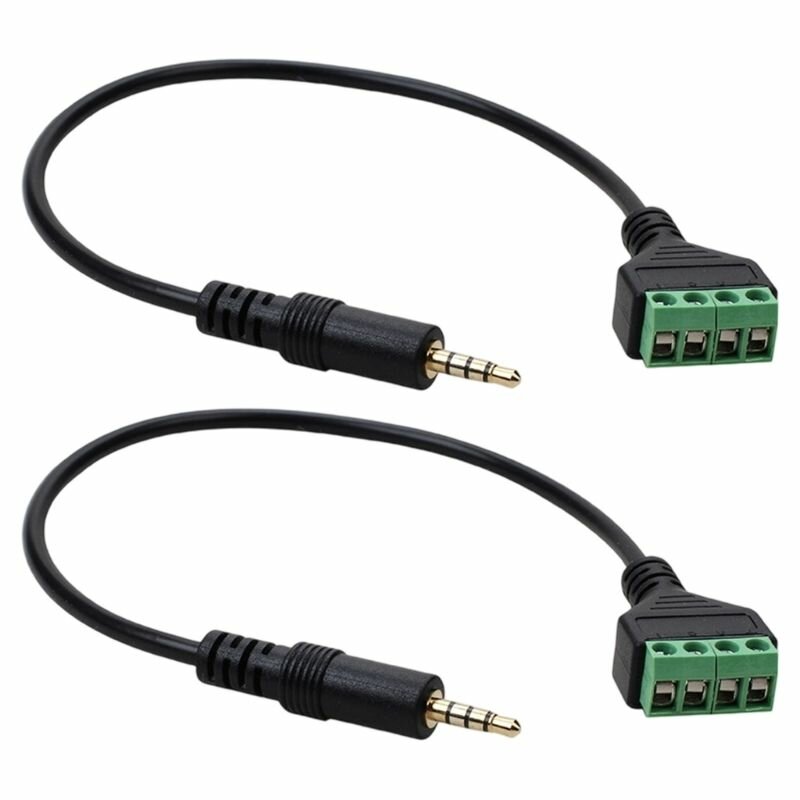 3.5mm TRRS разъем с 4-контактными винтовыми клеммами, адаптер, кабель 30см, позолоченный, стерео звук, 2pc