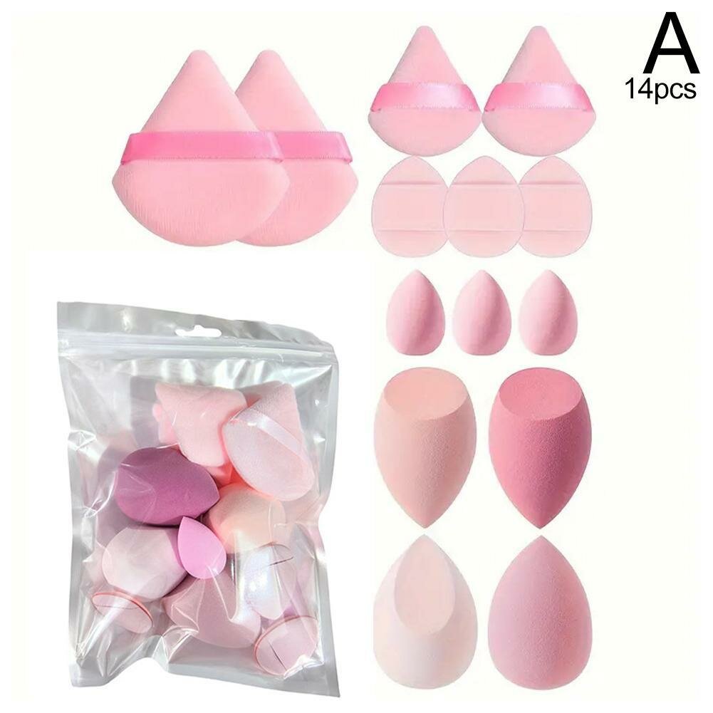 Набор спонжей для макияжа 14шт, Включать Яйцо красоты, Подходит для нанесения жидкой основы, компактной пудры, румян и других косметических средств.