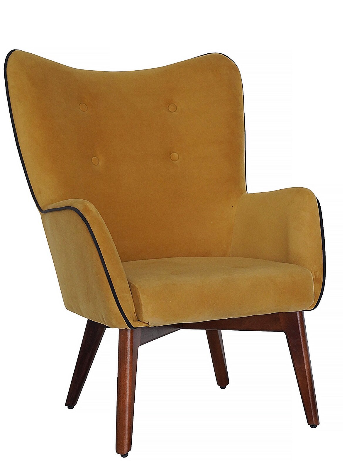 Кресло КР Bekvem не раскладное, с пуговицами, ножки орех, велюр горчичный