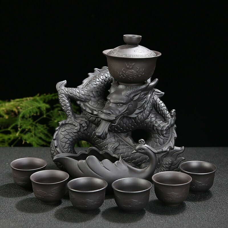 Набор для чайной церемонии "Дракон", керамика, цвет коричневый, Фиолетовый песчаный дракон, на 6 персон