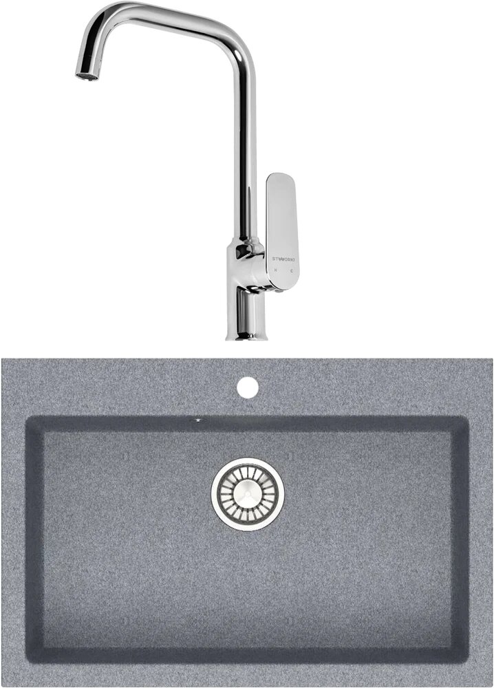 Комплект Мойка Domaci Болонья М-39-005, серая / Смеситель STWORKI WFD04005GA