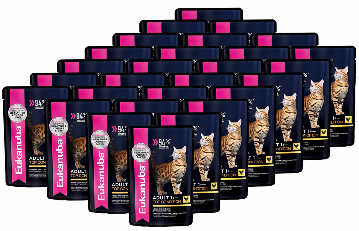 Влажный корм Eukanuba Cat Adult для взрослых кошек с курицей в соусе пауч, 85 г 28 шт