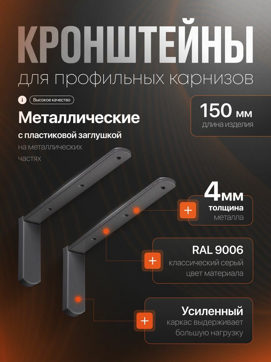 Кронштейн стеновой с заглушкой 150x60 мм 2 шт. Серый