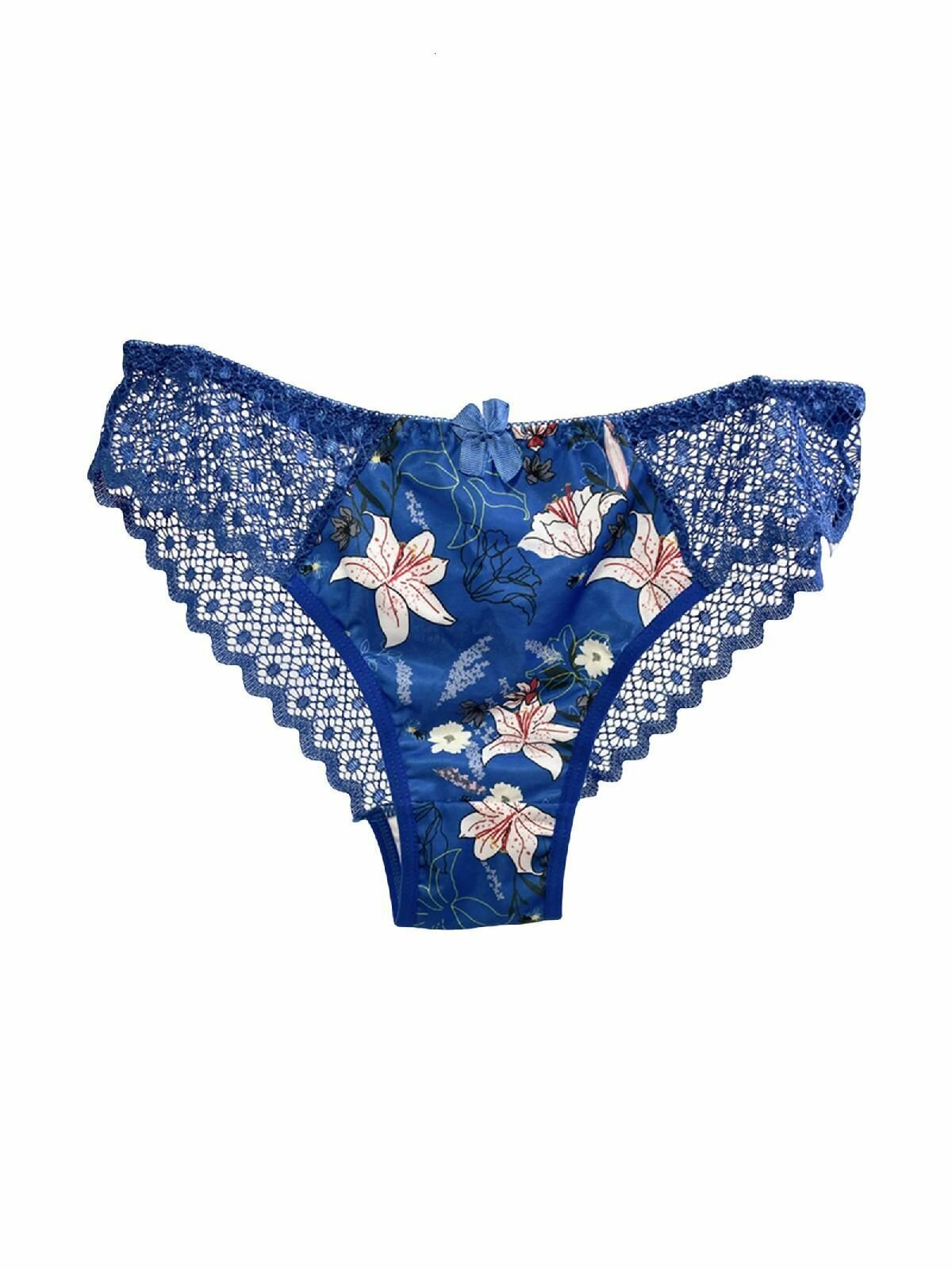 Женские трусики-танга с цветочным принтом, Синий - L