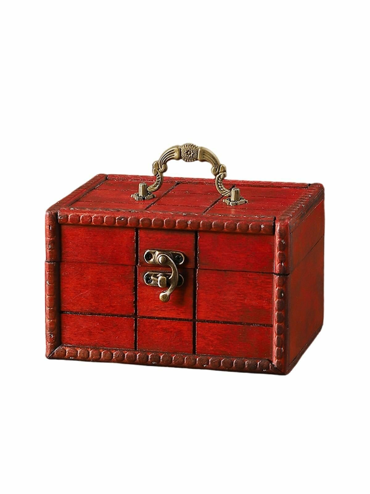 Кофр для хранения вещей, Ретро портативный маленький сундук с сокровищами, деревянный ящик для хранения-ретро красный