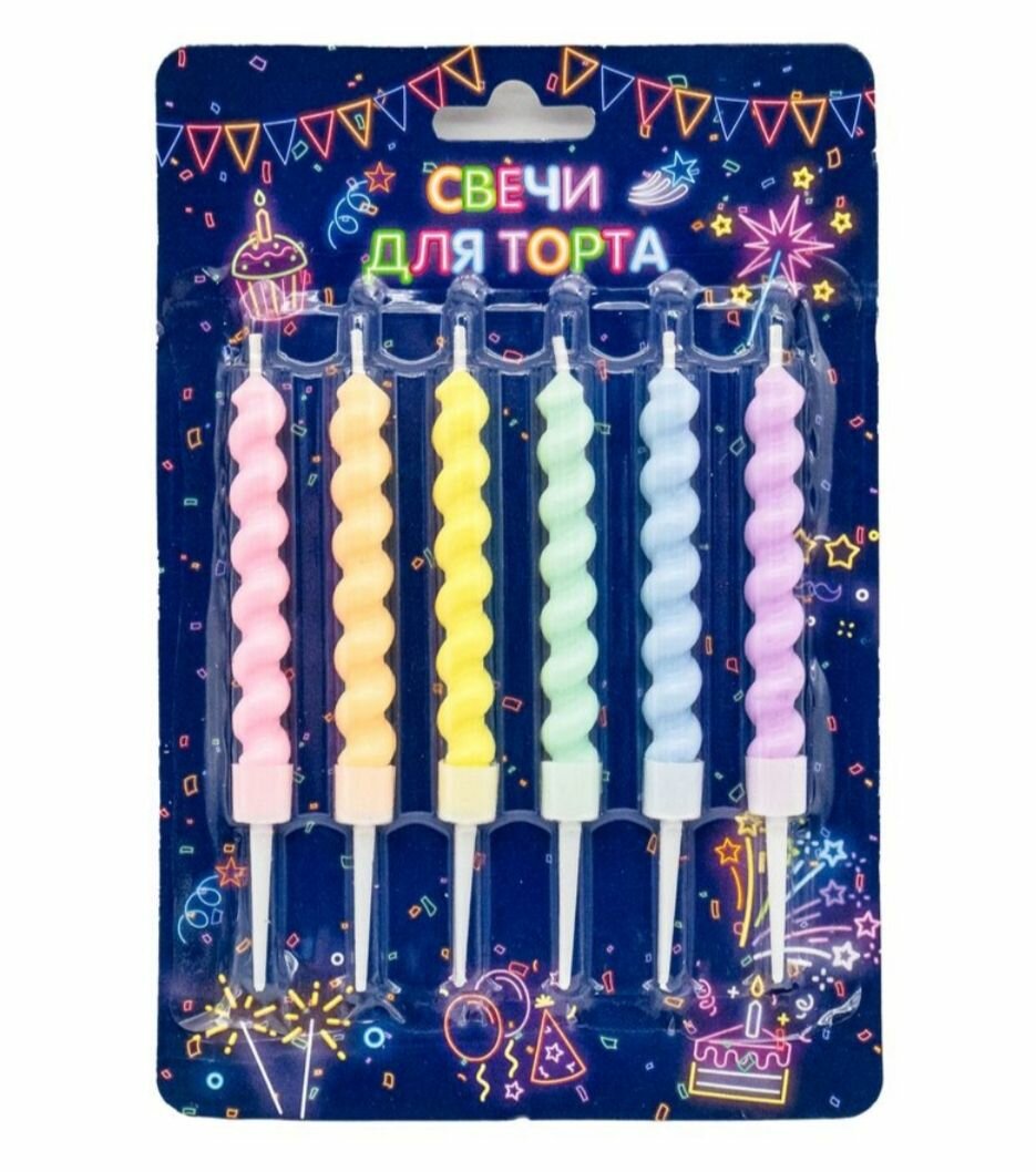 Свеча для торта "Спираль" 6 шт 7 см Микрос
