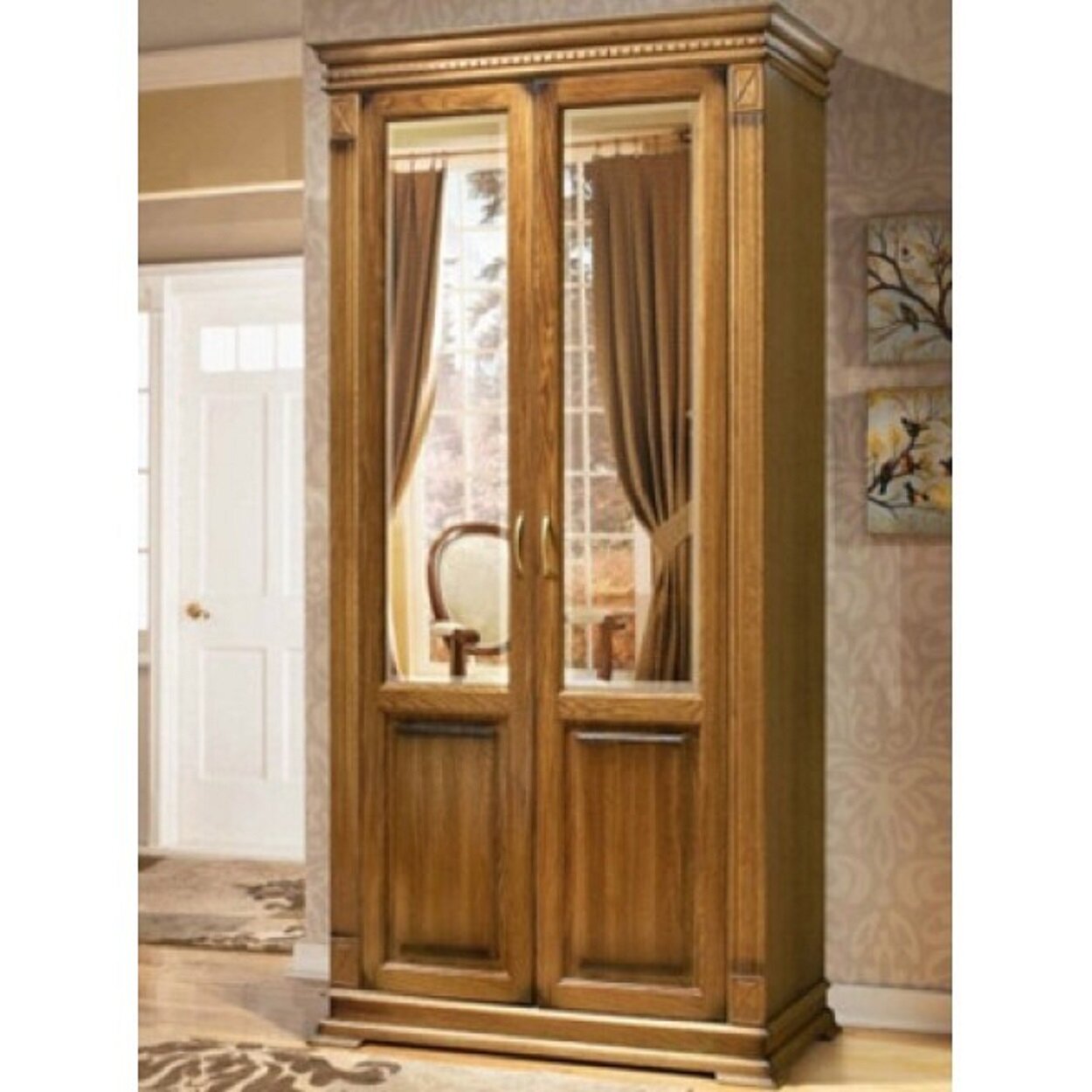 Шкаф распашной , Верди Premium 029 классический орех 2, зеркало, 100*55*220