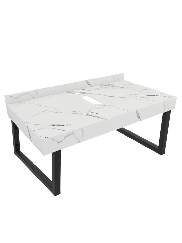 Столешница в ванную под раковину Teymi Helmi 90 белый мрамор, белая, с отверстием для смесителя, керамогранит