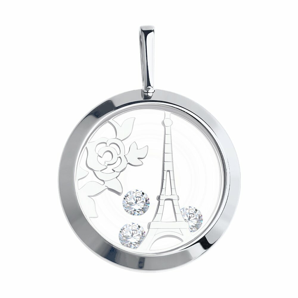 Подвеска, белое золото, 585 проба, минеральное стекло