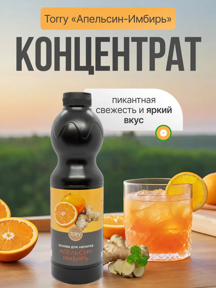 Основа Torry Апельсин-имбирь, для коктейлей, напитков, десертов, пластиковая бутылка, 1 кг