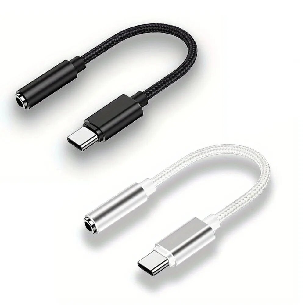 2 шт. USB-C на 3,5 мм гнездовой адаптер для наушников, высококачественный аудиоадаптер для iPhone 15 16 Galaxy, белый и черный, Black and silver