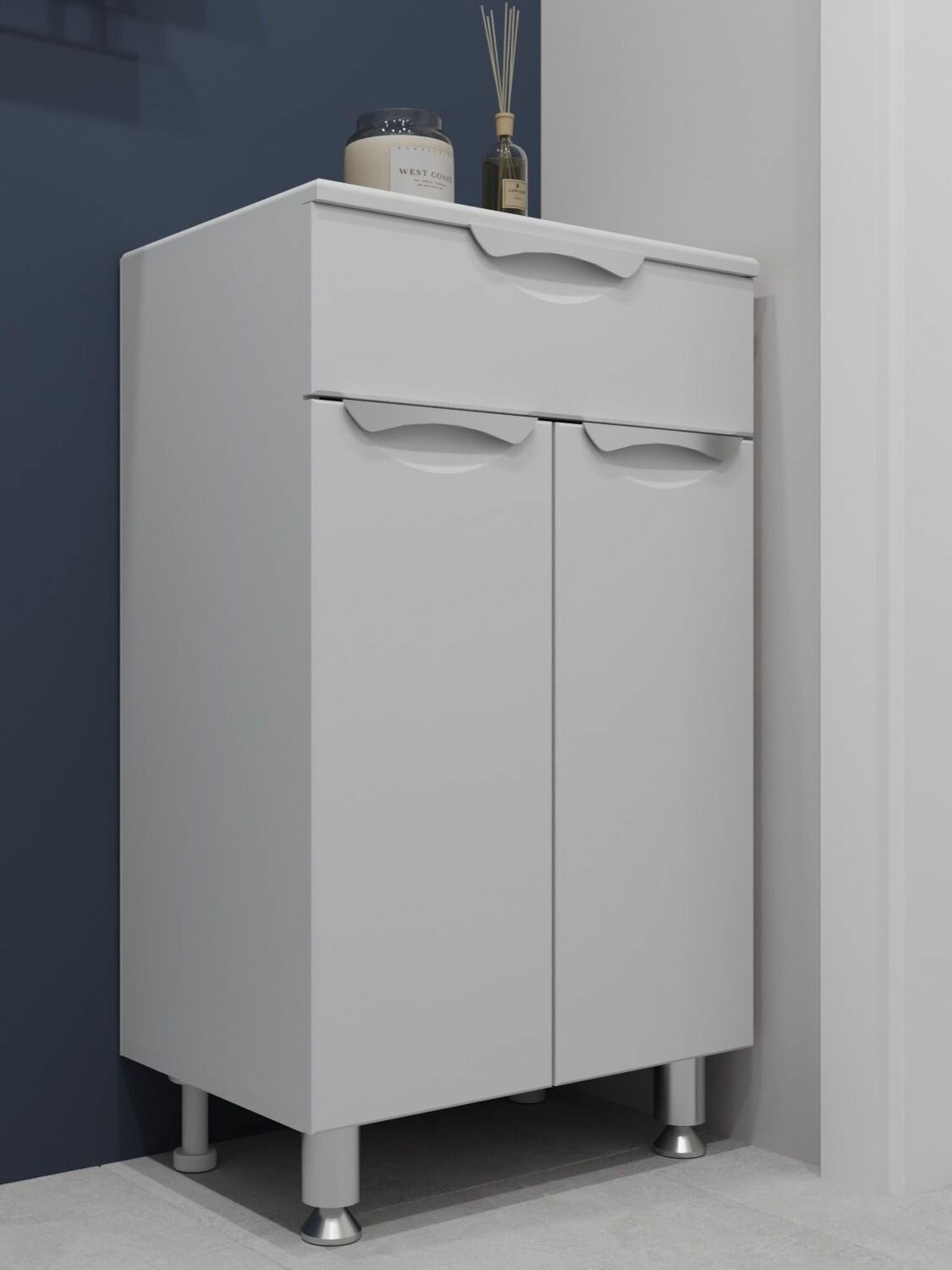 Комод, тумба для ванной комнаты, Fauraplus Толедо 60, полка, белый, глянцевый.