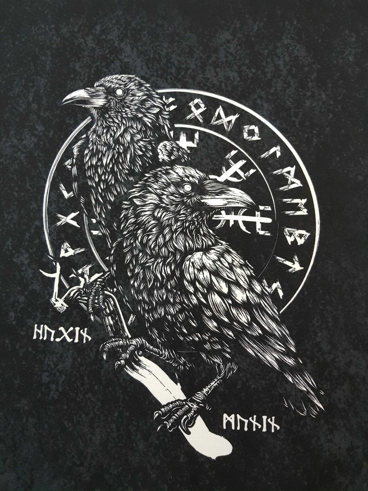 Кулирка с лайкрой купон "Ворон на черном" ширина 180см, высота 80 (+-2)см пенье