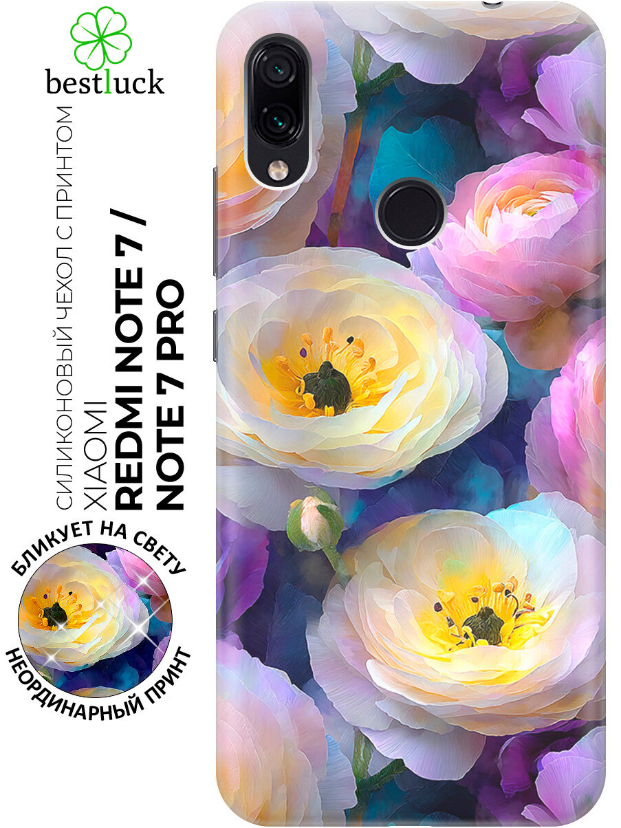 Силиконовый чехол на Xiaomi Redmi Note 7 / Note 7 Pro с принтом "Кружева из ранункулюсов"