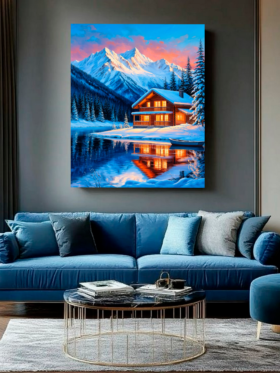 Картина на стену для интерьера "Дом в горах" 40х50 см, холст на подрамнике, InterHobby