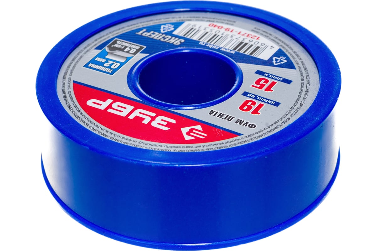 Лента Фум ЗУБР эксперт, плотность 0,40 г/см3, 0,2ммх19ммх15м (12371-19-040)