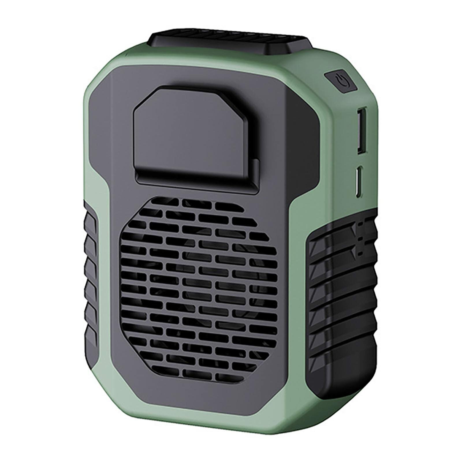 Портативный поясной вентилятор 6000mA, 2в1 портативный мини вентилятор с клипом для пояса, персональный ожерельный вентилятор с функцией фонарика, 3 скорости, цвет Армейский Зеленый/Оранжевый, размер 90*51*117 мм, вес 265г, материал