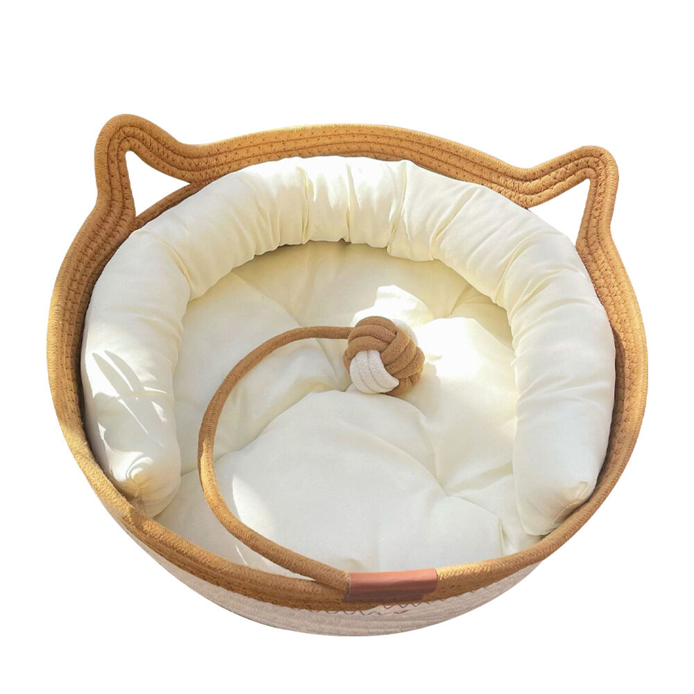 Зимний сетчатый кошачий гнездо четыре сезона универсальное теплое гнездо из ротанга Средний номер_Зеленый + ватный диск