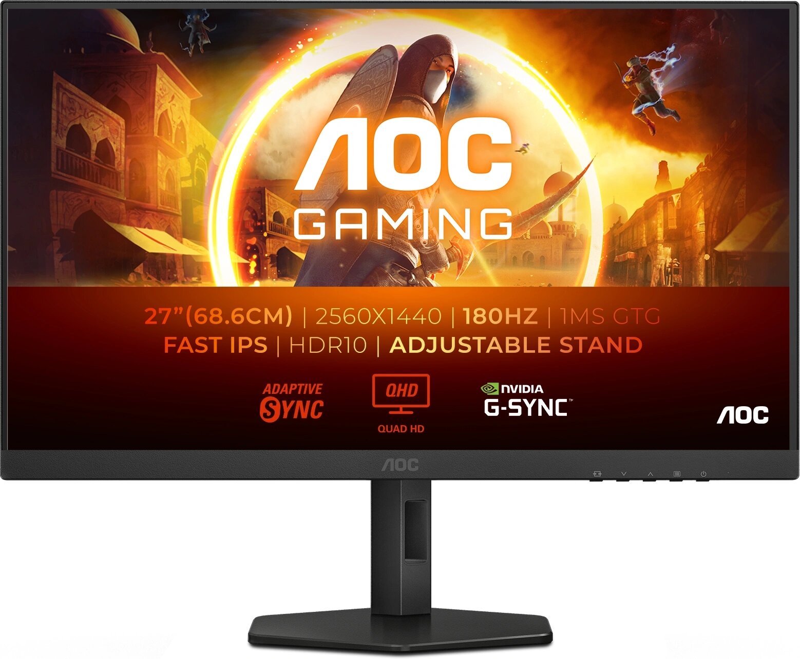 Монитор AOC 27" Q27G4XF черный Fast IPS LED 0.5ms 16:9 HDMI матовая HAS Piv 300cd 178гр/178гр 2560x1440 180Hz G-Sync DP QHD 5.3кг