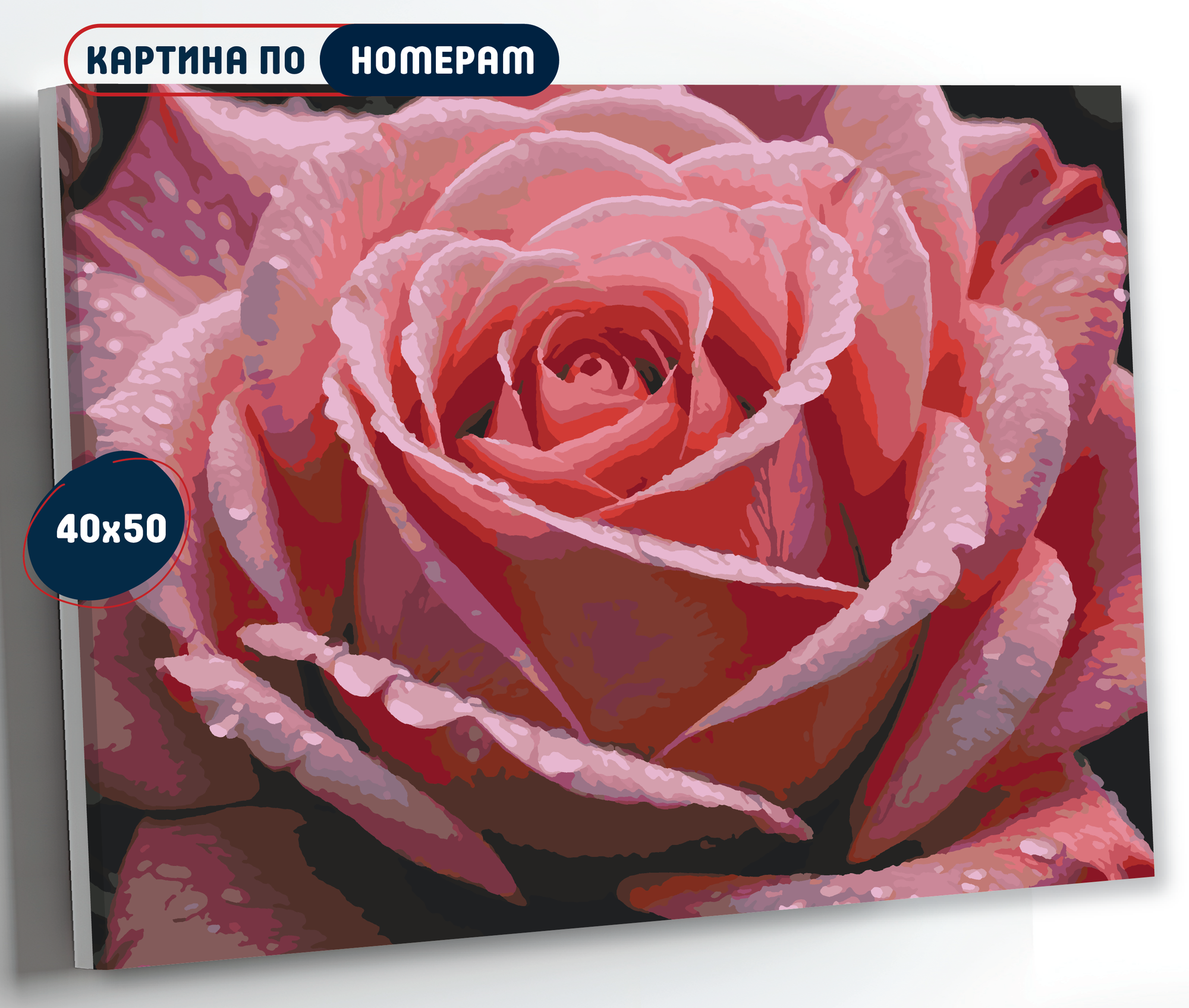 Картина по номерам "Розовые розы", Холст на подрамнике 40х50, набор для рисования, с цветами