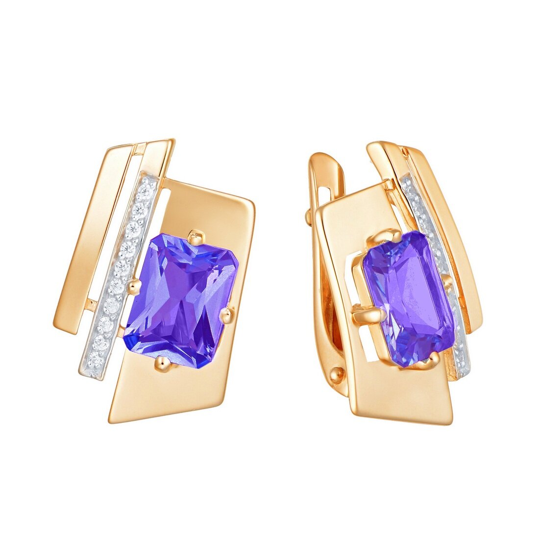 Серьги Яхонт, золото, 585 проба, фианит, ситалл