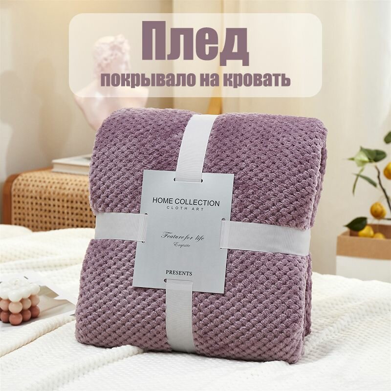Плед покрывало на кровать, одеяло двуспальное, Коралловый флис, Пушистый плед на диван, Накидка, фиолетовый,200*150