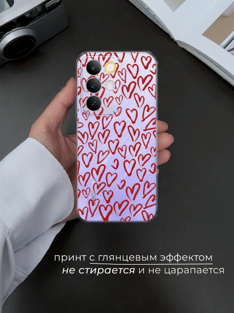 Силиконовый чехол на Realme C85 / Реалми C85 с принтом Легкие бордовые сердечки — фото 1