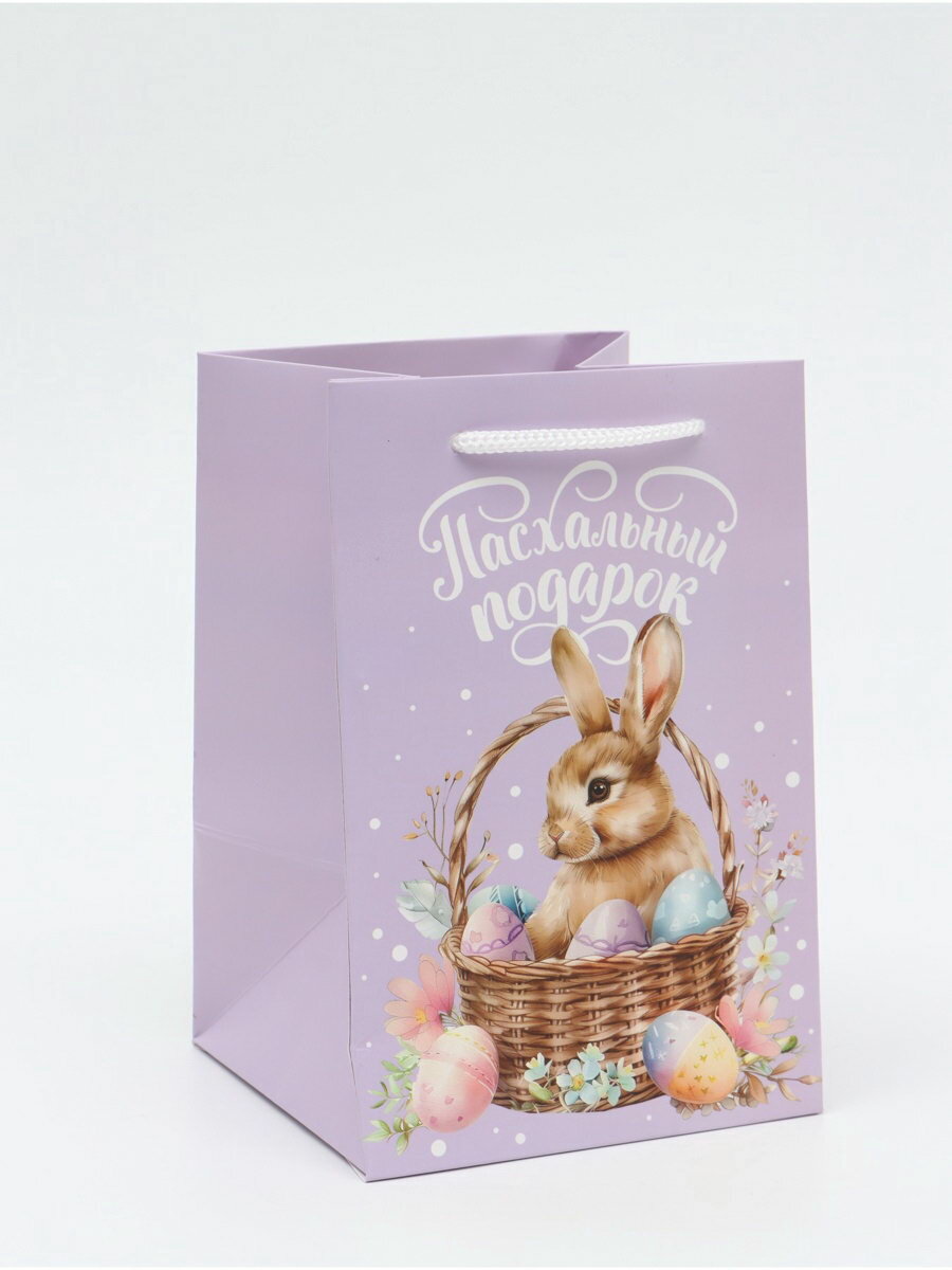 Пакет подарочный под кулич "Пасха", заяц, 12x18x12 см, форма: квадратная, 3 шт.