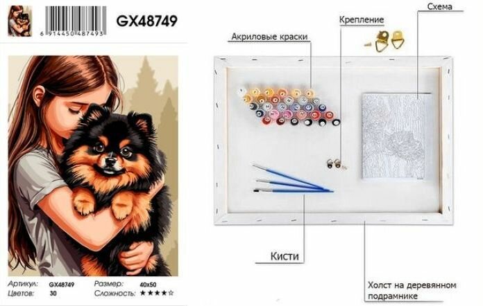 Холст для рисования Yiwu по номерам Мой друг 40х50 см, холст на подрамнике, кисти, акриловые краски, GX48749