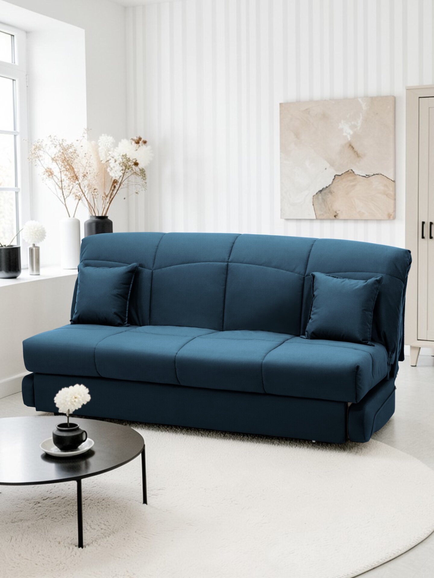 Диван Юпитер Лайт Velutto 54 NOW 145x115x95 см, синий Велютто, аккордеон Фиеста