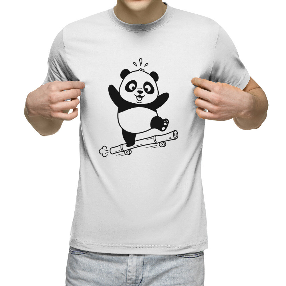 Мужская футболка «Панда балансирует на бамбуке» (белый, 3XL)