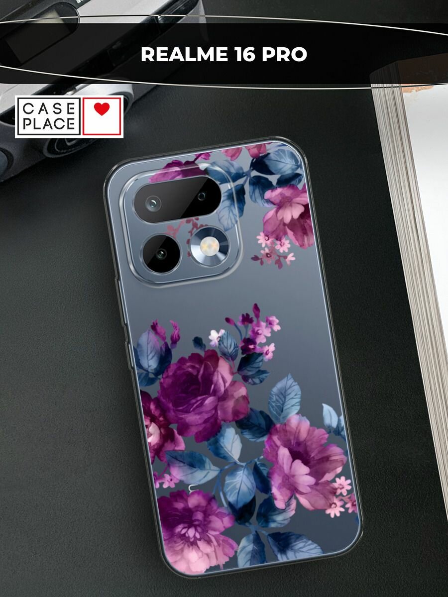 Чехол на Realme 16 Pro / Реалме 16 Про с принтом Purple Blossoms, прозрачный