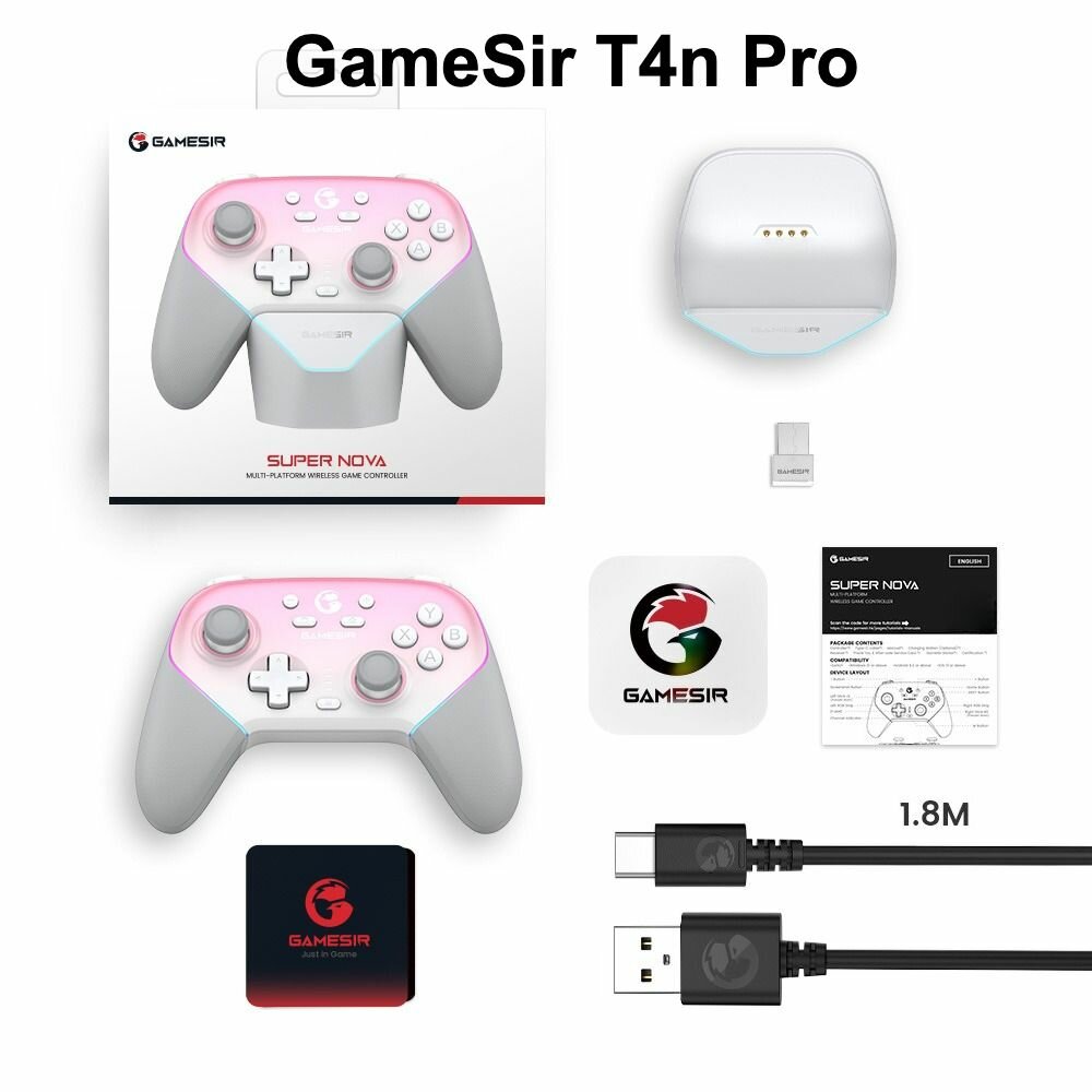 GameSir T4N Pro Беспроводной игровой контроллер Gamepad с эффектом Холла, Аналоговые триггеры для ПК, Android iOS