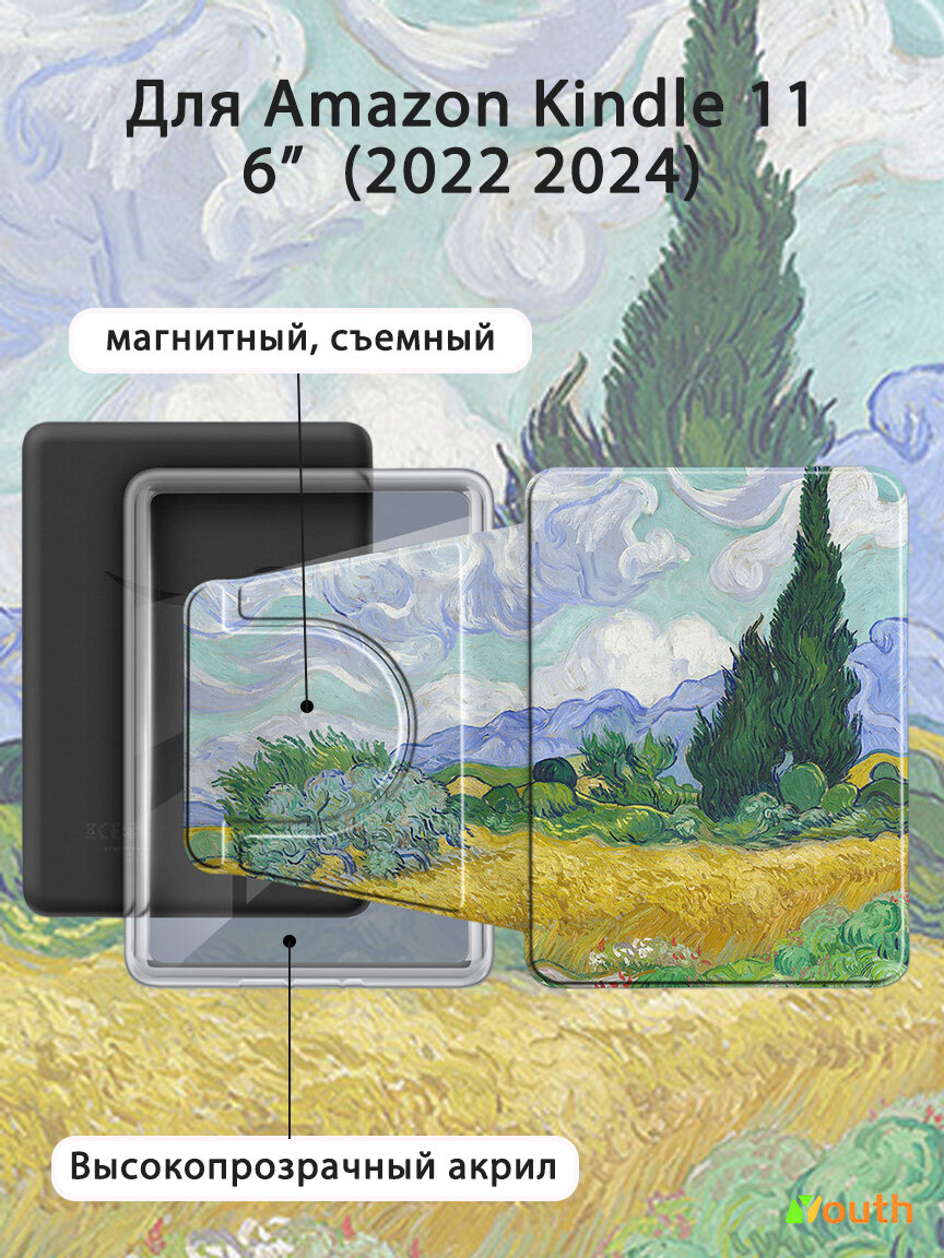 Чехол для электронной книги Amazon Kindle 2022/2024 6" (11th, C2V2L3/RS23CV), акриловая задняя панель, съемное магнитное крепление, с ручным ремнем