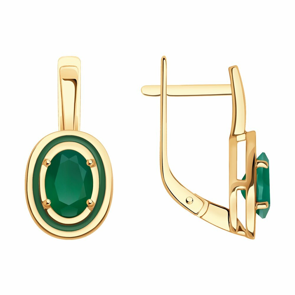 Серьги, красное золото, 585 проба, эмаль, агат