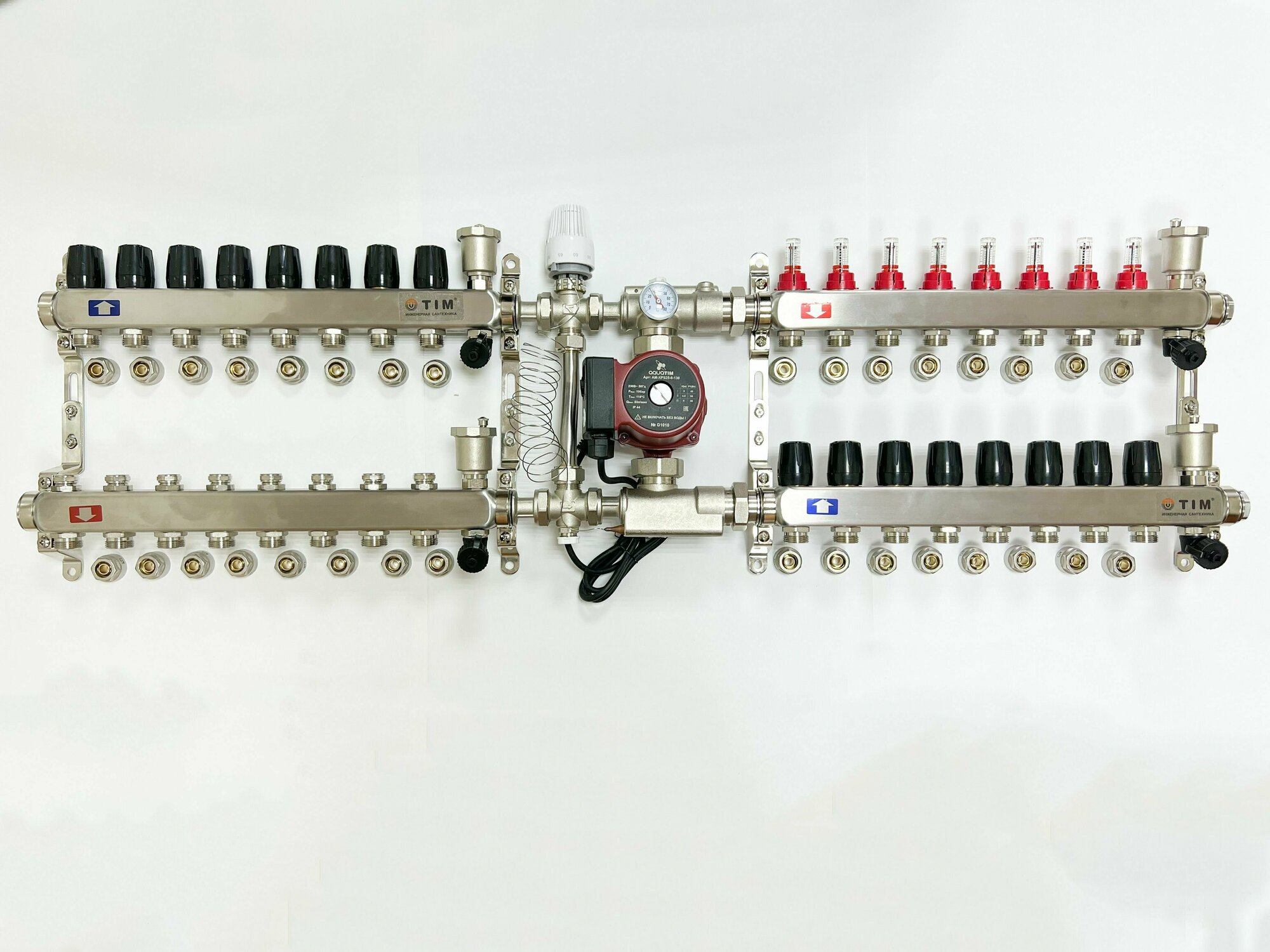 Комплект для подключения тёплого водяного пола на 8 выходов и радиаторов отопления 8 шт