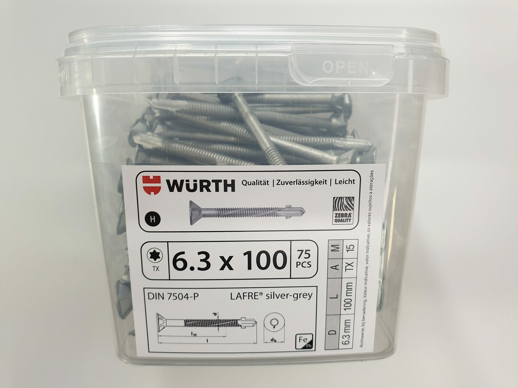 Саморез по металлу DIN 7504-P 6.3x100 (Lafre silver-grey) (75 pcs) WURTH, Германия