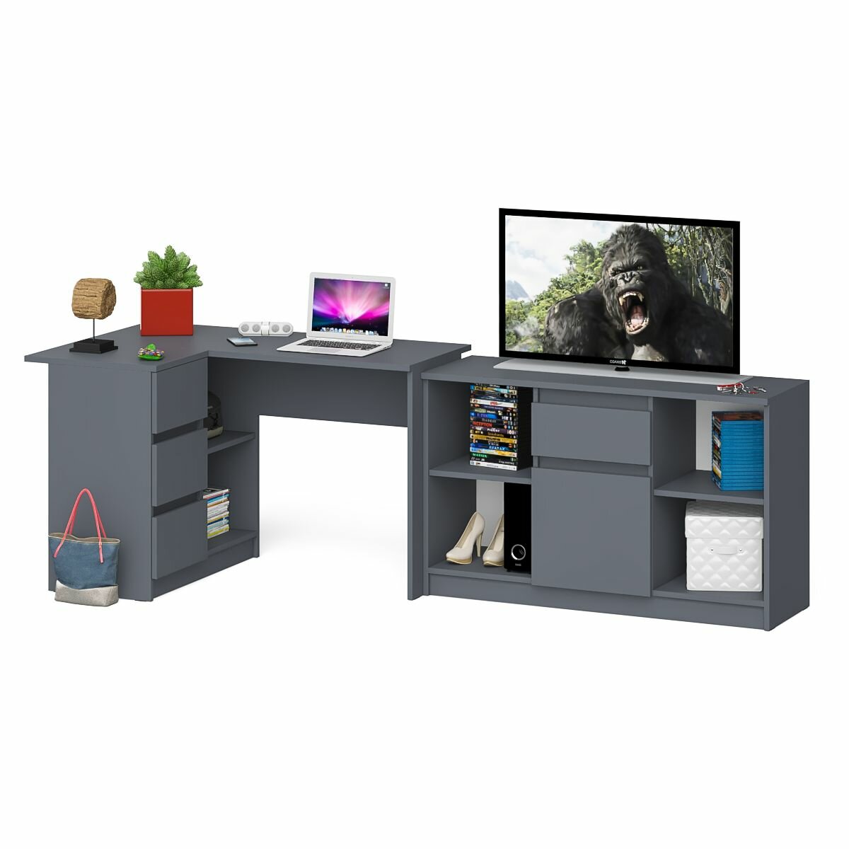 Угловой компьютерный стол для дома 245см графит Спасибо-Мебель