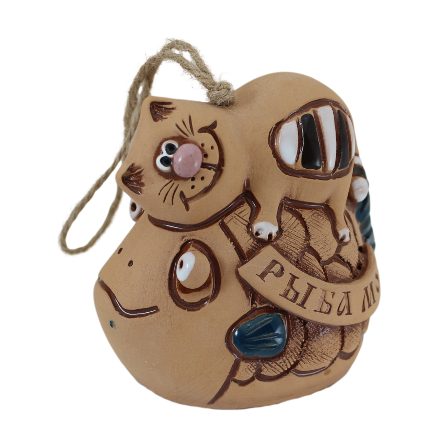 Керамический колокольчик ручной работы "Кот"