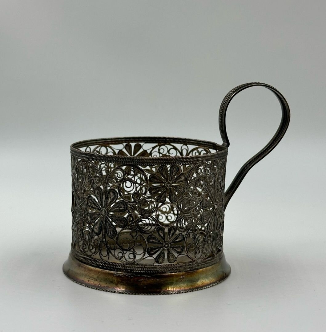 Подстаканник с ручкой "Цветы" Скань! Винтаж СССР