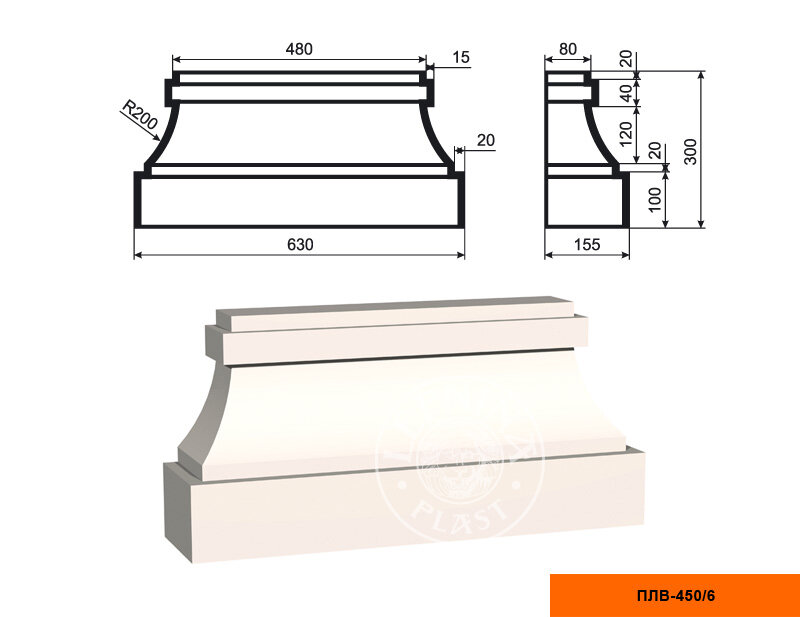База Пилястры Lepninaplast ПЛВ-450/6 В300хШ155хД480 мм / Лепнинапласт.