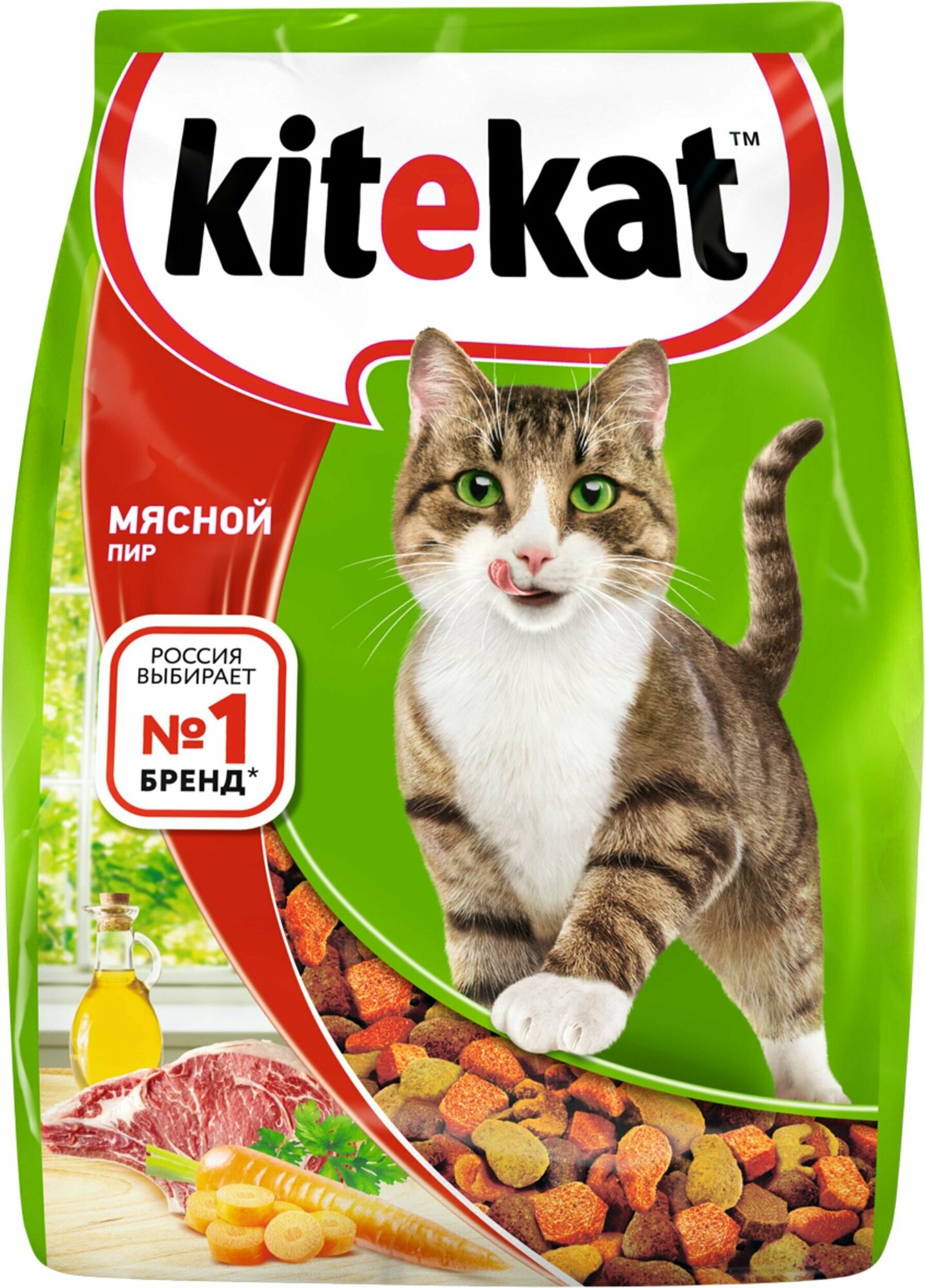 Корм сухой для кошек "Kitekat", мясной пир, 800 г 2 штуки