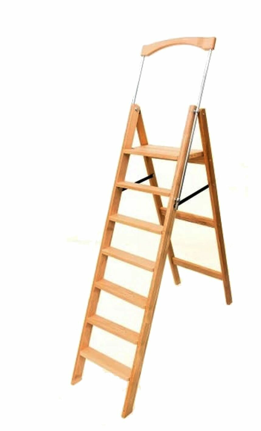 Стремянка деревянная орлан для дома, семь ступеней, натуральный бук