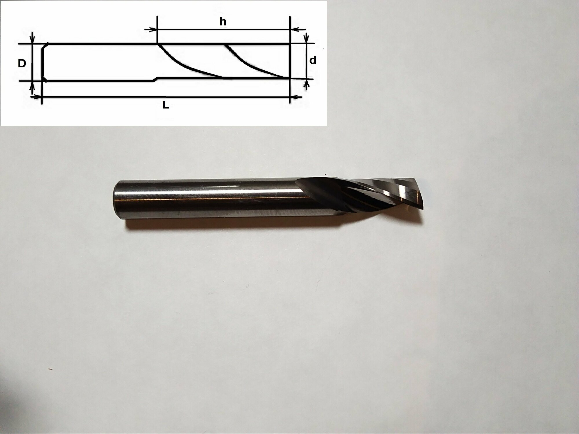 Фреза спиральная однозаходная по акрилу YKL 612, d-6.0/ h-12/ D-6/ L-45. A series для ЧПУ станка