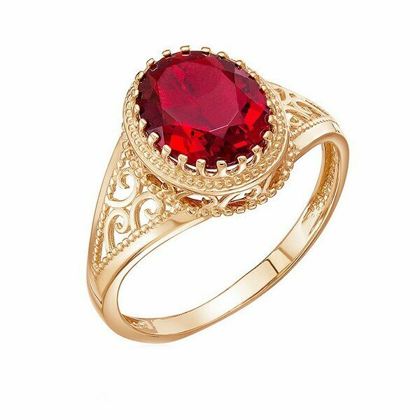 Кольцо, красное золото, 585 проба, рубин синтетический