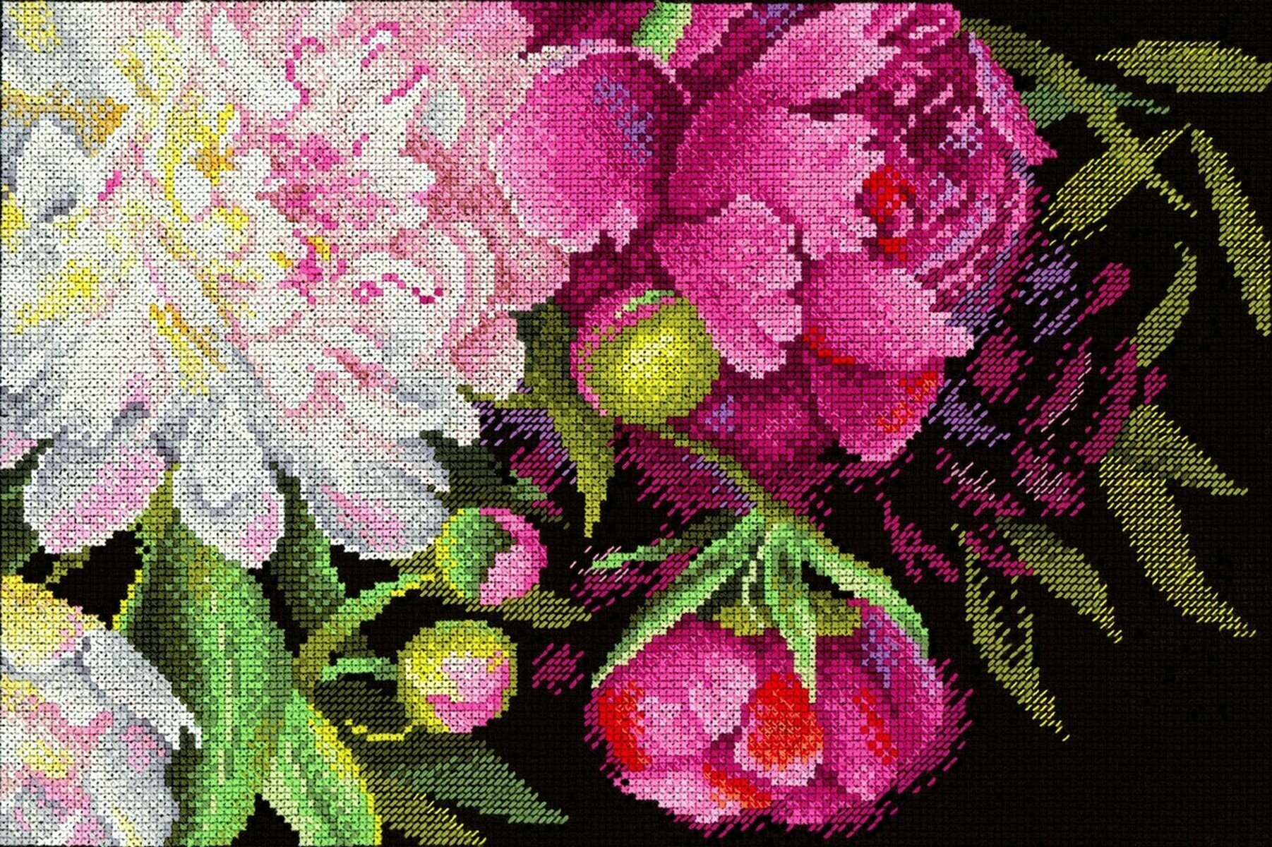 Набор для вышивания крестом Королевские пионы НВ-755, 27x18 см. канва, мулине