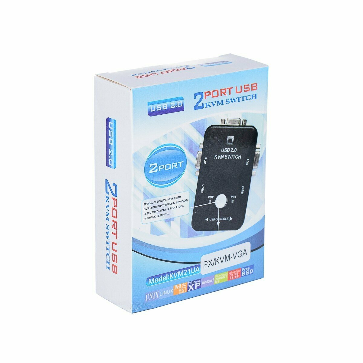 KVM-переключатель KVM-21UA, черный, бесшумный, VGA + USB, интерфейс LAN, 2 порта