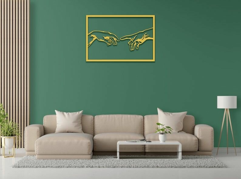 Декоративное панно деревянное, Сотворение Адама (матовое золото)