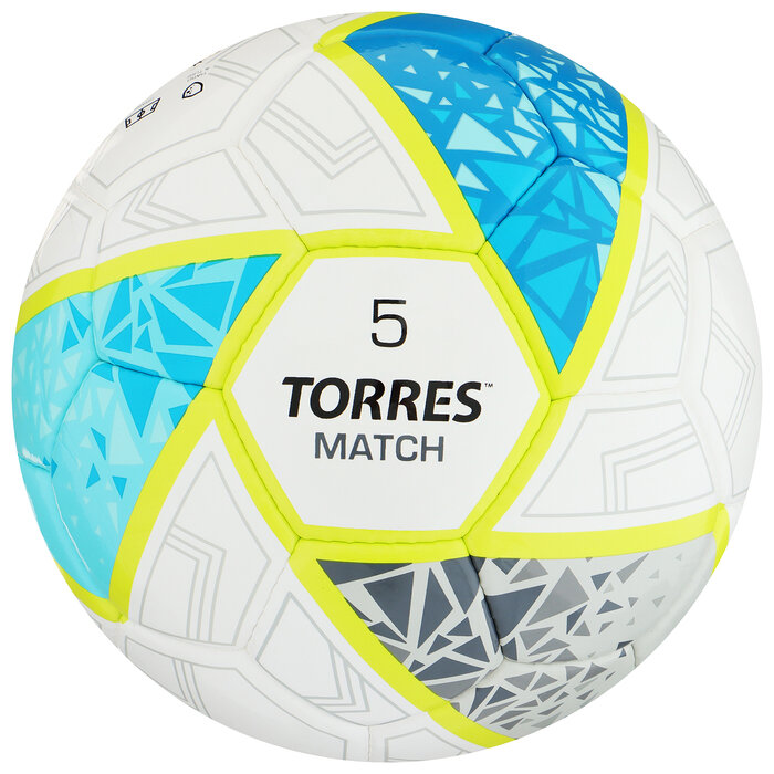 TORRES Футбольный мяч TORRES Match, F323975, ручная сшивка, 32 панели, размер 5, PU